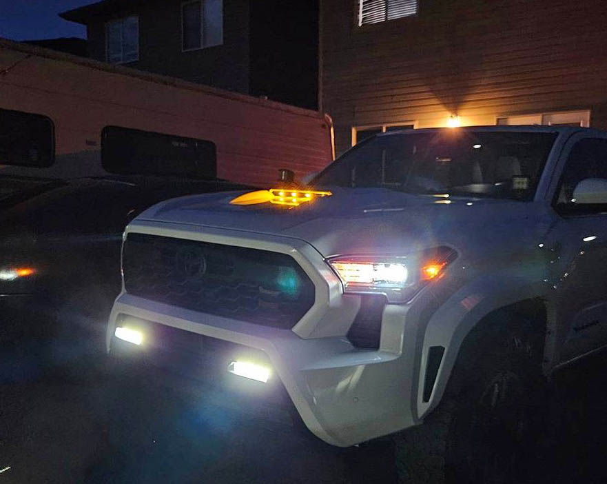 DIY Amber Marker Lights in Hood Scoop 2024 Tacoma Forum 4th Gen News Specs Models 2.4L Hybrid TRD Pro Trailhunter Off Road Sport SR5 Tacoma4G